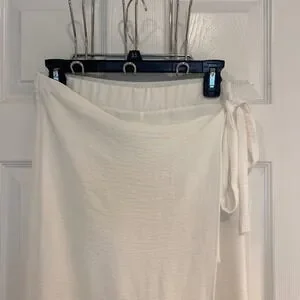 Zara | Pants & Jumpsuits | Zara White Textured Wrap Front Wide Leg ...